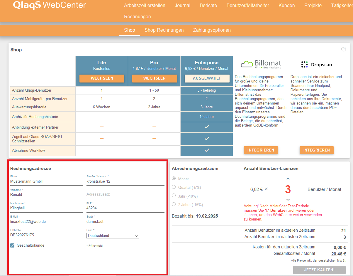 Zahlungen :: Qlaqs Benutzerhandbuch